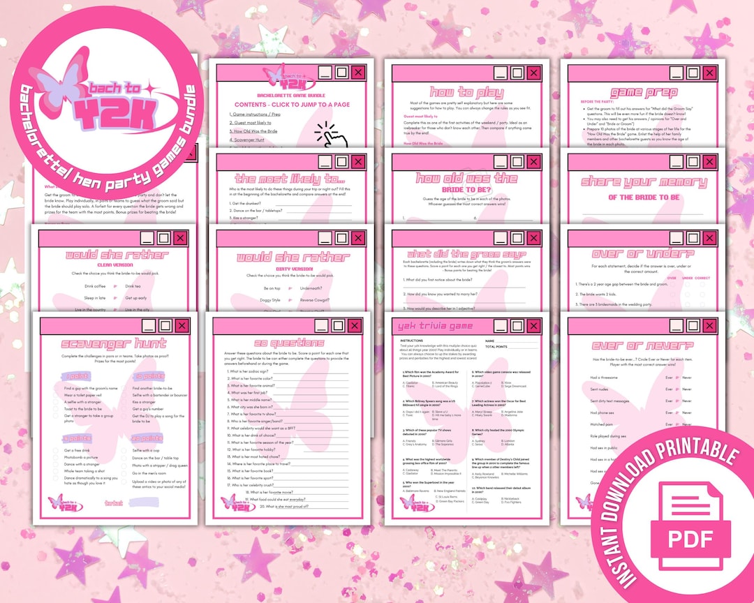Bach to Y2K Bachelorette Printable Games Bundle: 2000s Hen Party Games ...