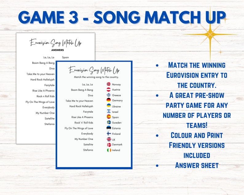 Eurovision Party Games Bundle 2024 Eurovision Sweepstake Trivia Bingo ...