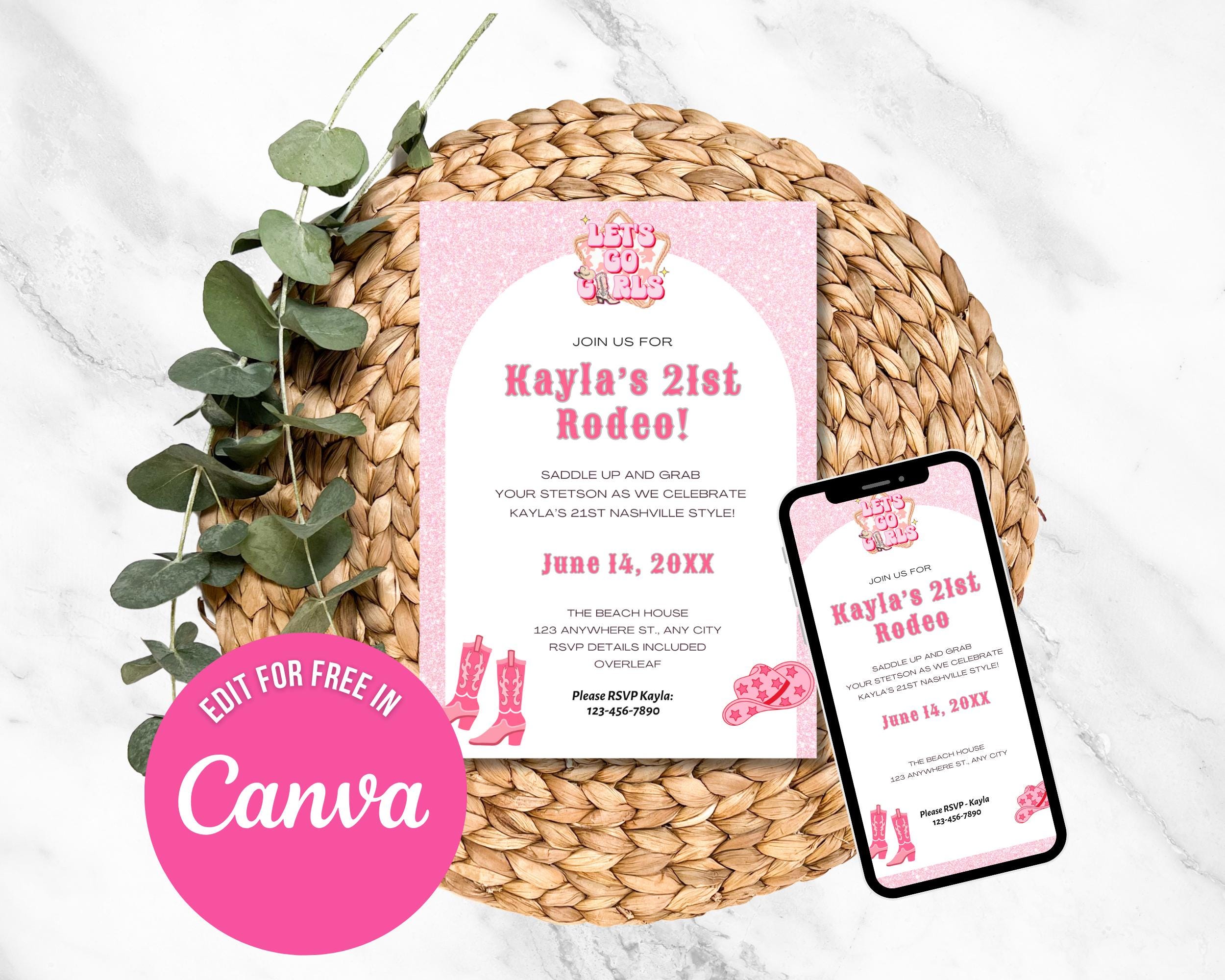 Cowgirl Birthday Party Invitation Editable Canva Template Printable ...