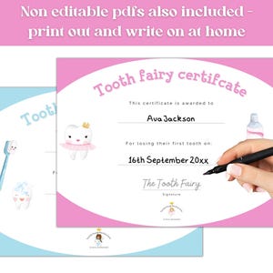 Tooth Fairy Certificate First Tooth Loss Printable Write on at Home ...