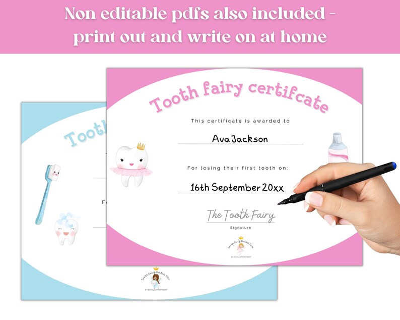 Tooth Fairy Certificate First Tooth Loss Printable Write on at Home ...