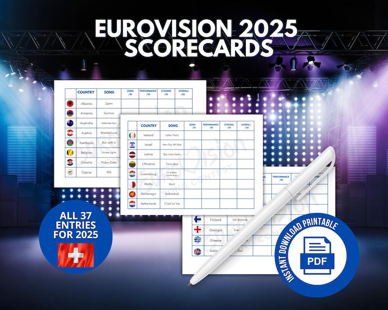 Eurovision Song Contest Scorecards 2025 | All 37 Entries | Song Titles ...