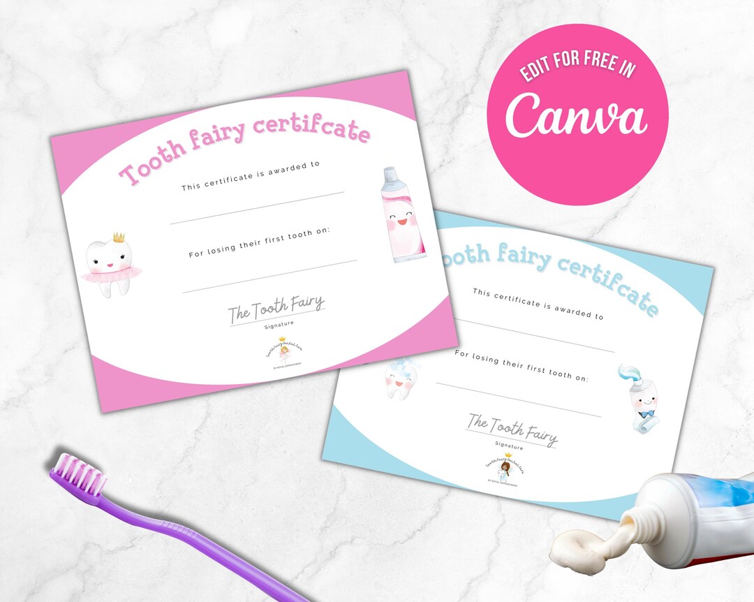 Tooth Fairy Certificate First Tooth Loss Printable Write on at Home ...