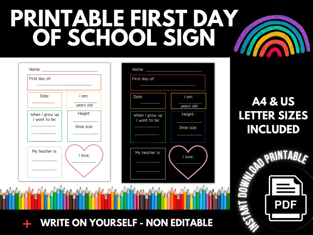 First Day of School Print at Home Sign, Back to School Sign, Back to ...