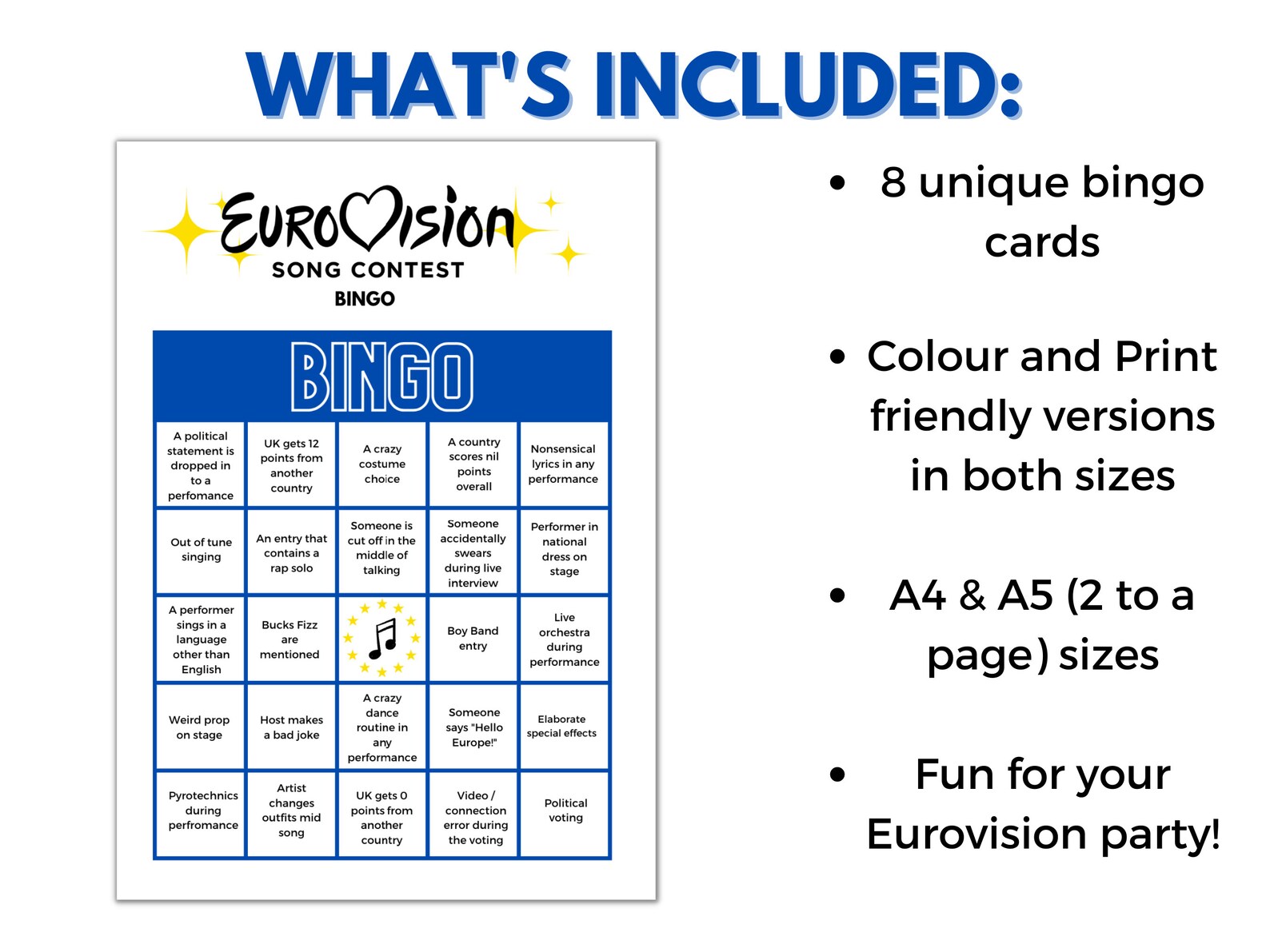 Eurovision Song Content Bingo Cards | Eurovision Party Game ...