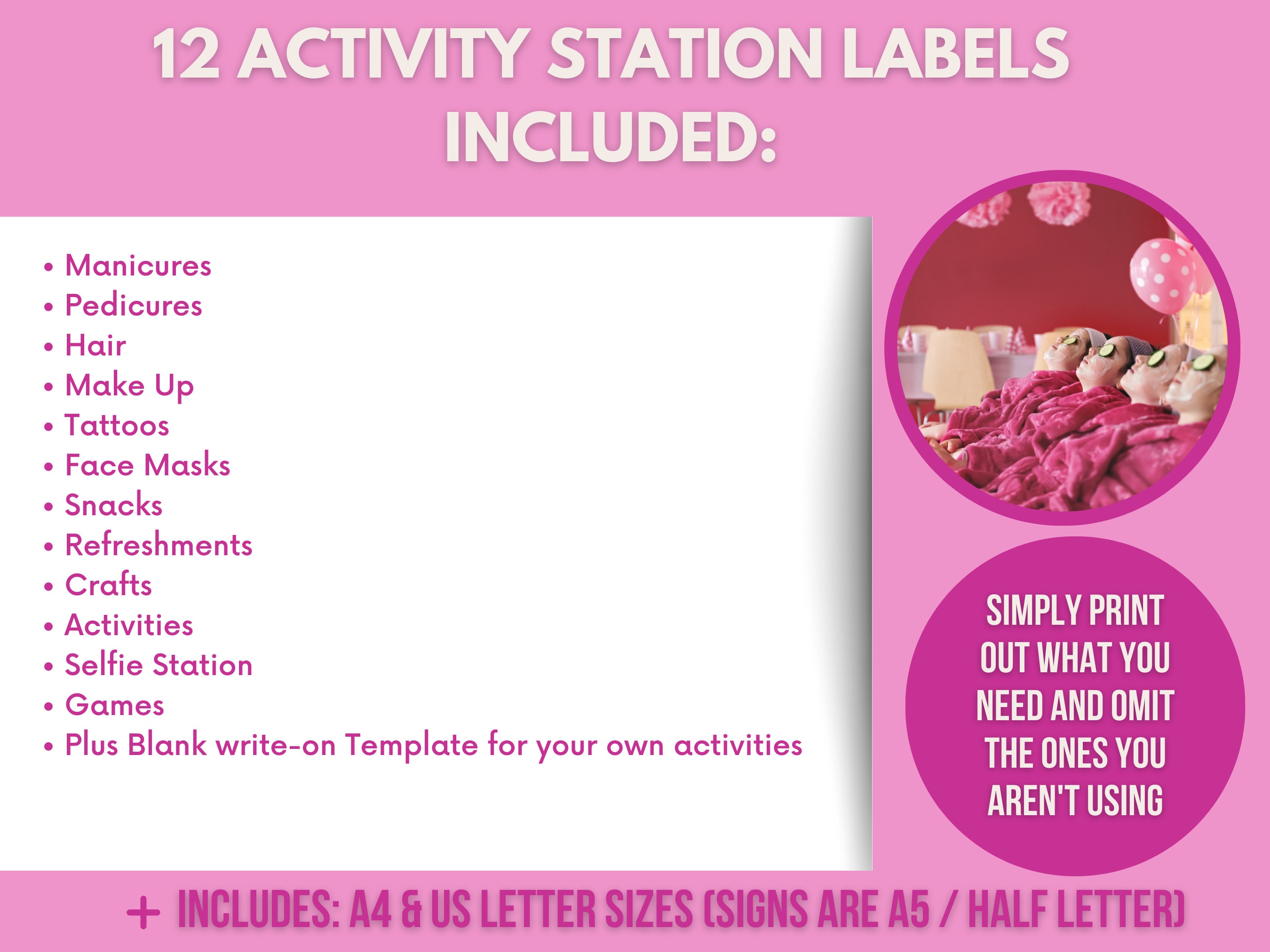 Spa Party Activity Signs, Printable Signs for Pamper Party, Tween ...