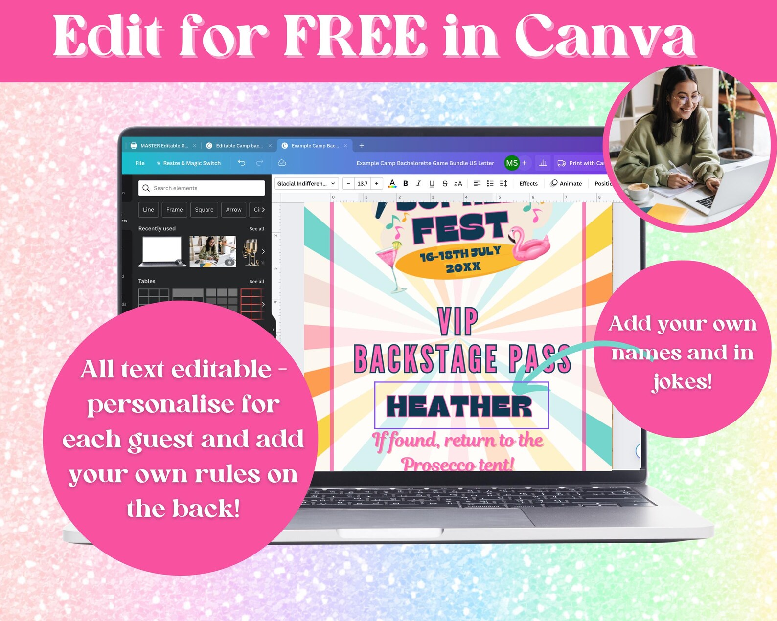 Editable Music Festival Hen Party Bachelorette Bride Fest Lanyard Canva ...