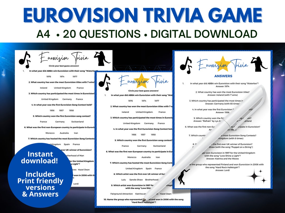 Eurovision Song Contest Trivia Game 20 Questions Multiple Choice Answer ...