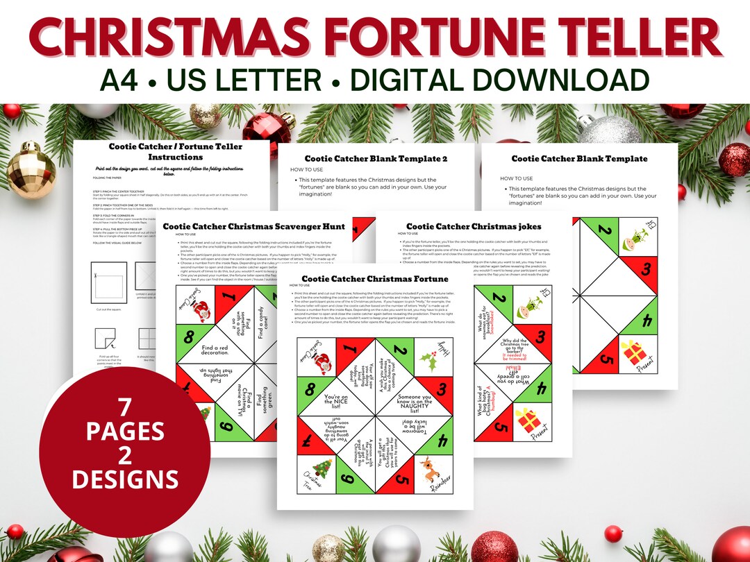 Fortune Teller Cootie Catcher Chatterbox Christmas Themed - Jokes ...