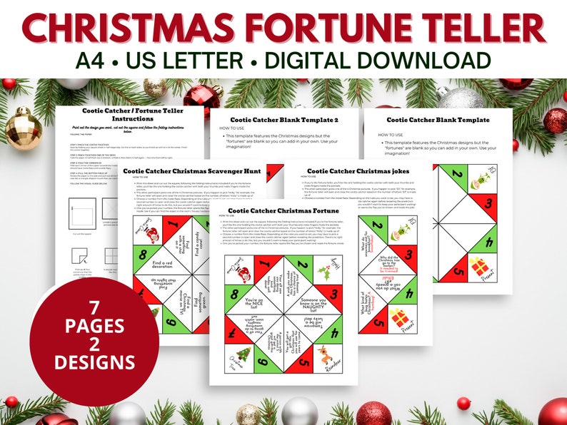 Christmas Fortune Teller Cootie Catcher: Holiday Jokes, Scavenger Hunt ...