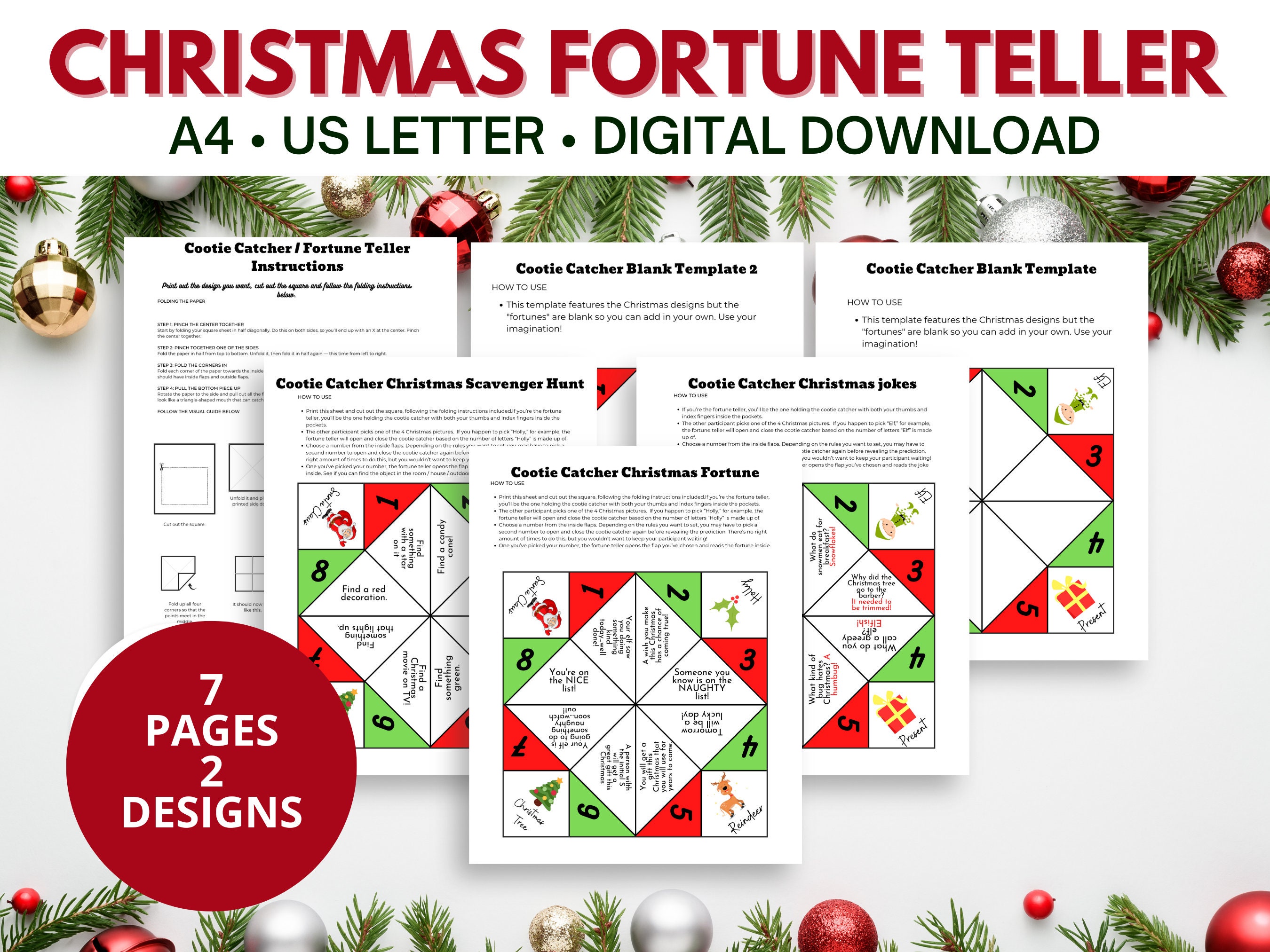 Fortune Teller Cootie Catcher Chatterbox Christmas Themed Jokes ...