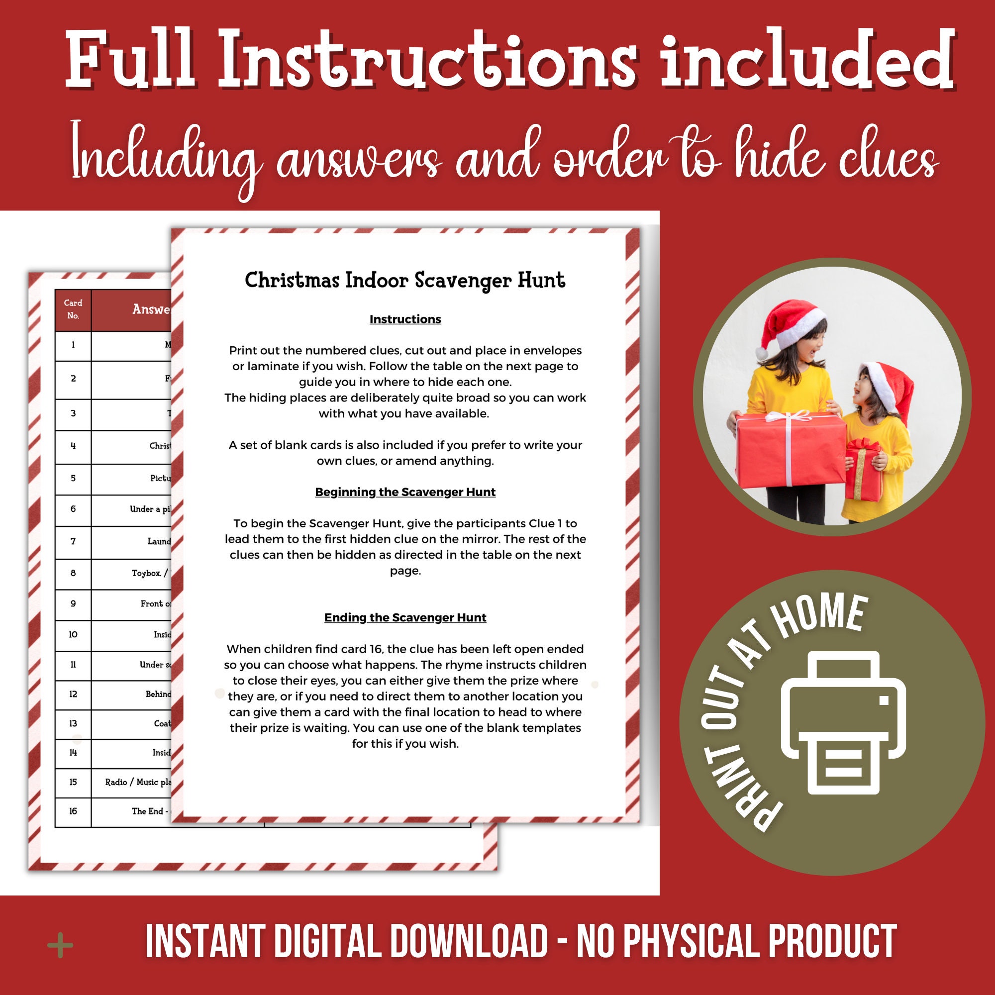 Christmas Indoor Scavenger Hunt for Kids, 16 Christmas Treasure Hunt ...