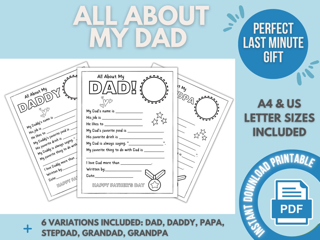 All About My Dad Printable Worksheet for Kids Father's Day Keepsake ...