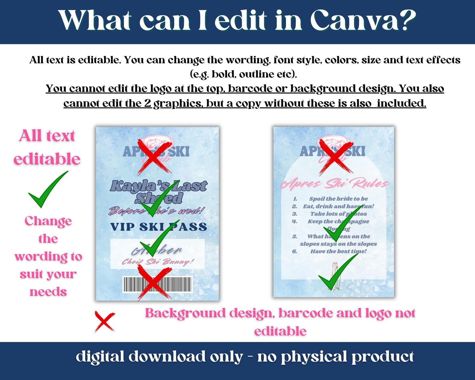 Editable Ski Pass Apres Ski Bachelorette Party Printable Lanyard Canva ...