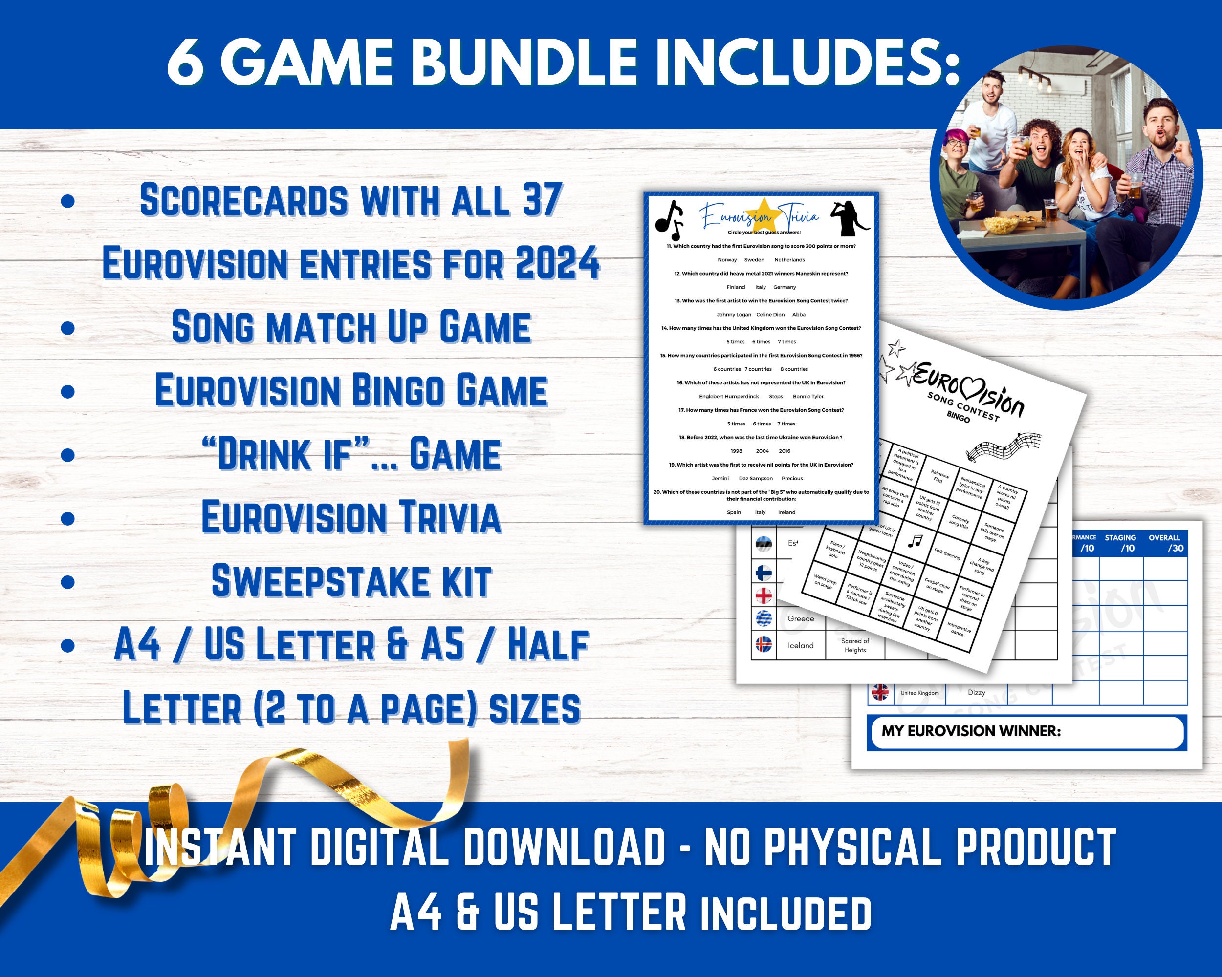 Eurovision Party Games Bundle 2024 Eurovision Sweepstake Trivia Bingo ...