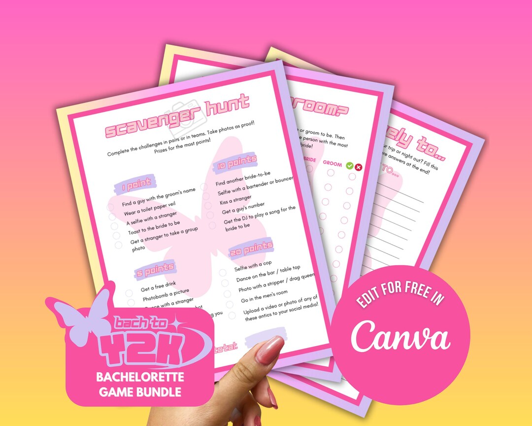 Editable Y2K Bachelorette Games Bundle 2000s Hen Party Clean Dirty Ask ...