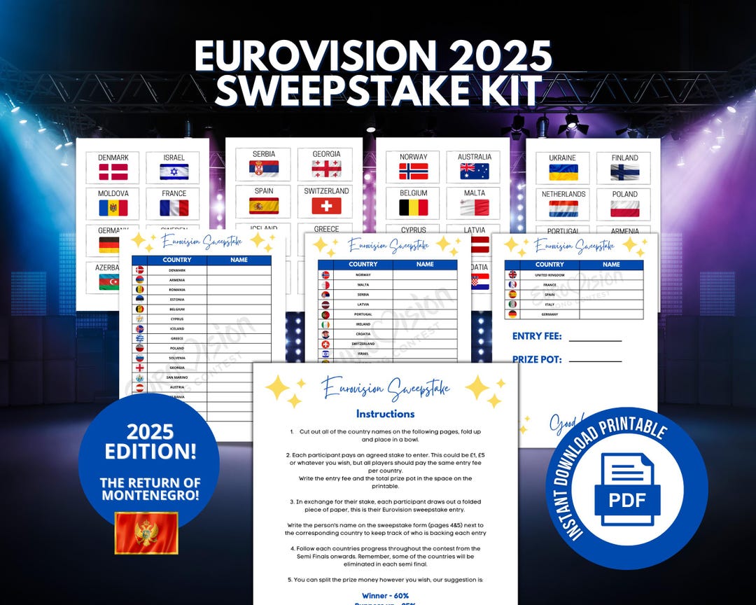 Eurovision Song Contest Basel 2025 Sweepstake Kit | Printable Party ...