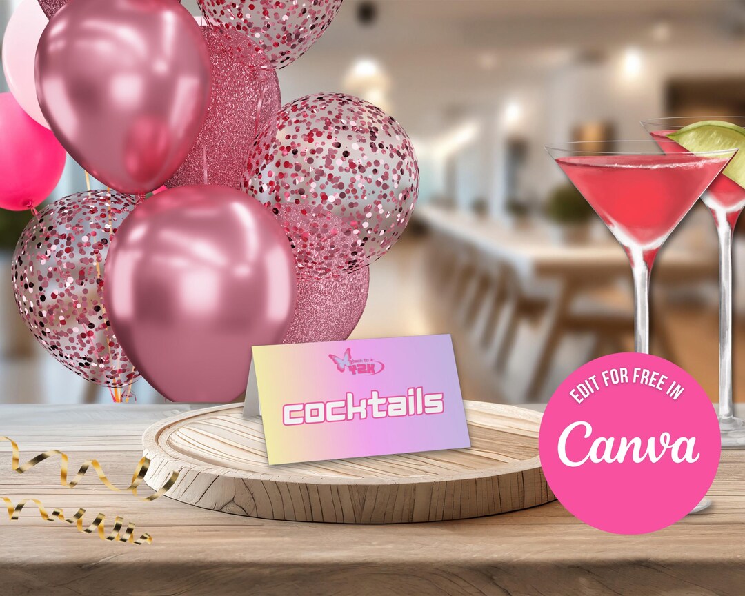 Y2k Party Tentfold Food Label Editable Canva Template Printable Buffet ...