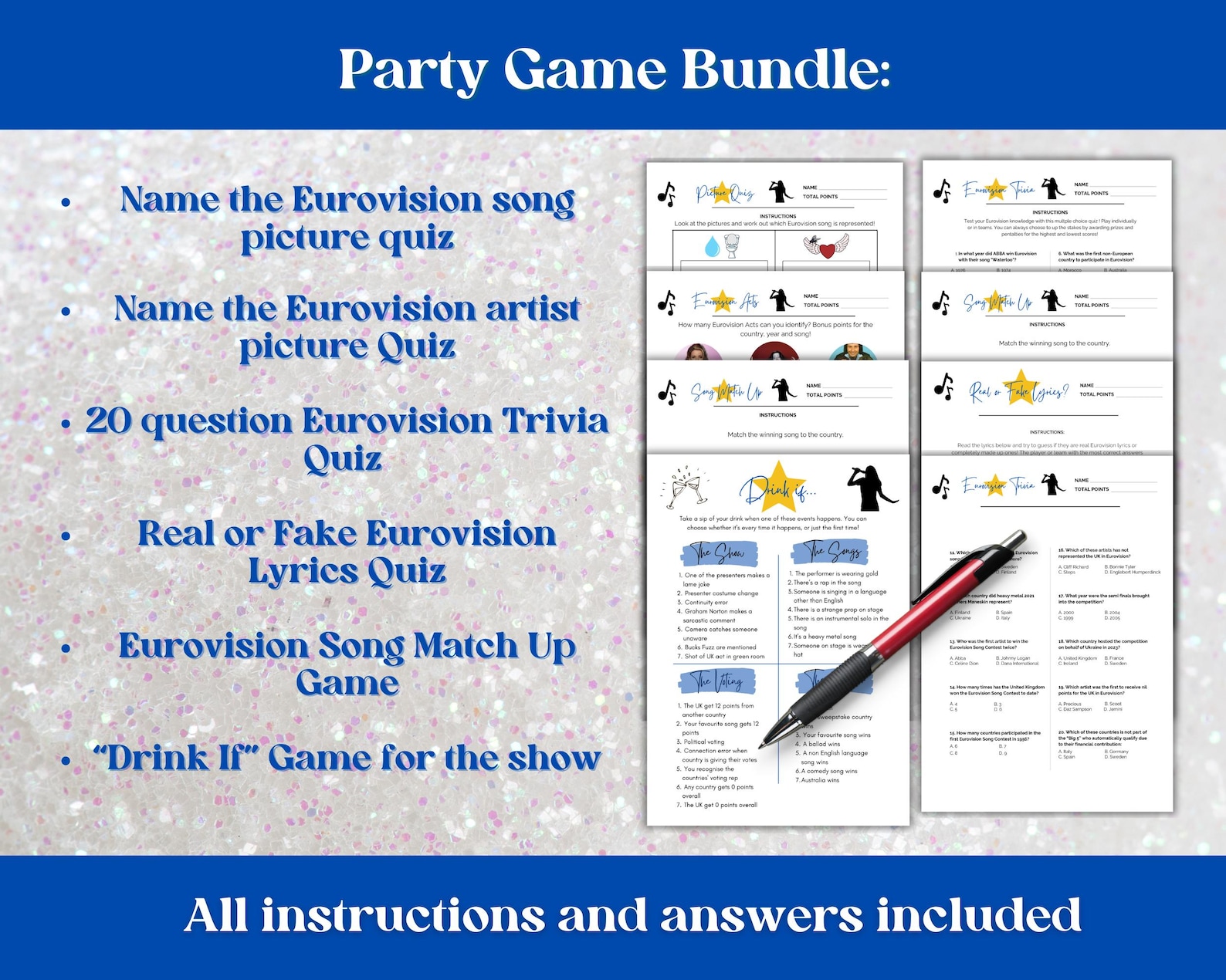 Eurovision Party Games Bundle 2025 Eurovision Sweepstake Trivia Bingo ...