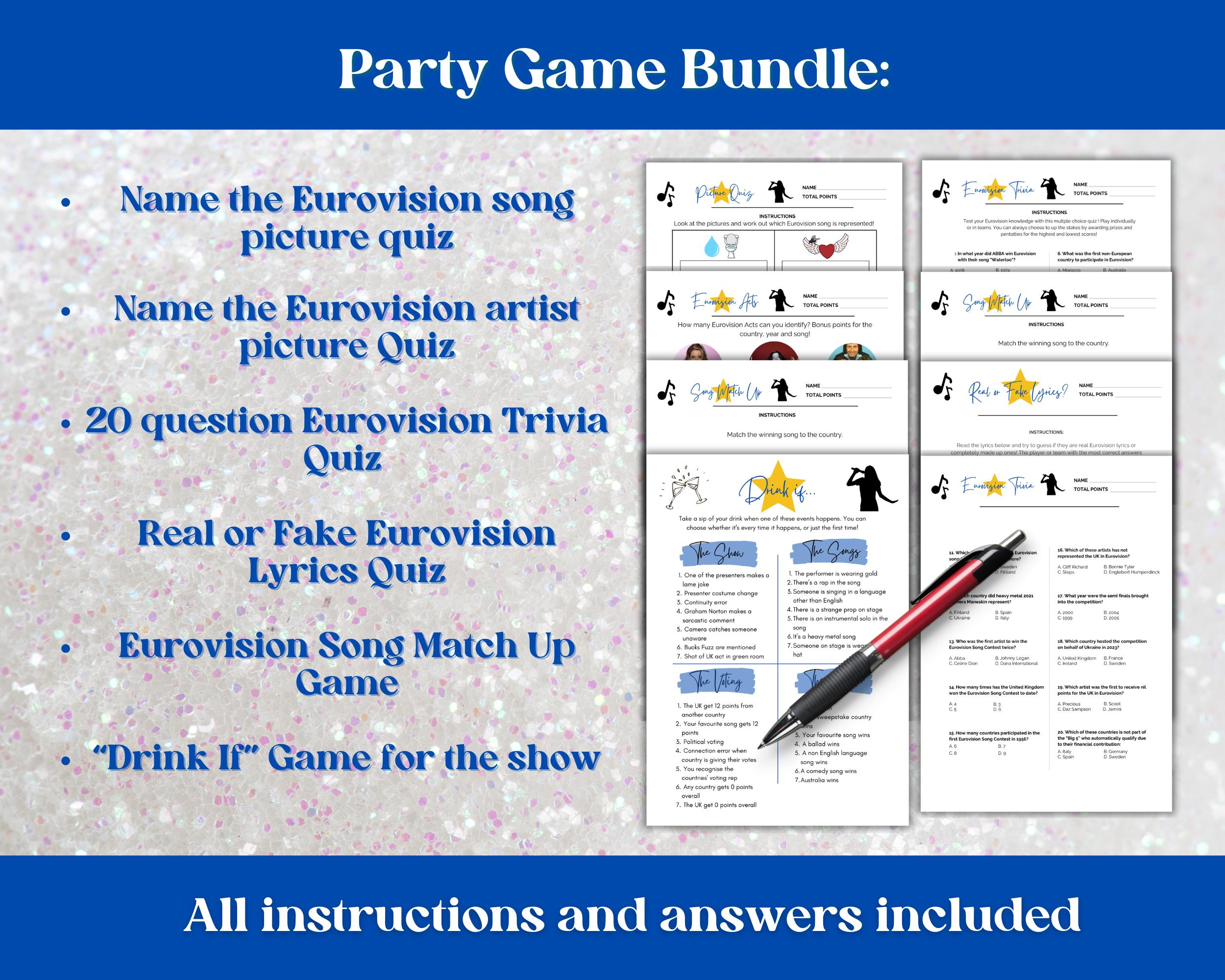 Eurovision Party Games Bundle 2025 Eurovision Sweepstake Trivia Bingo ...
