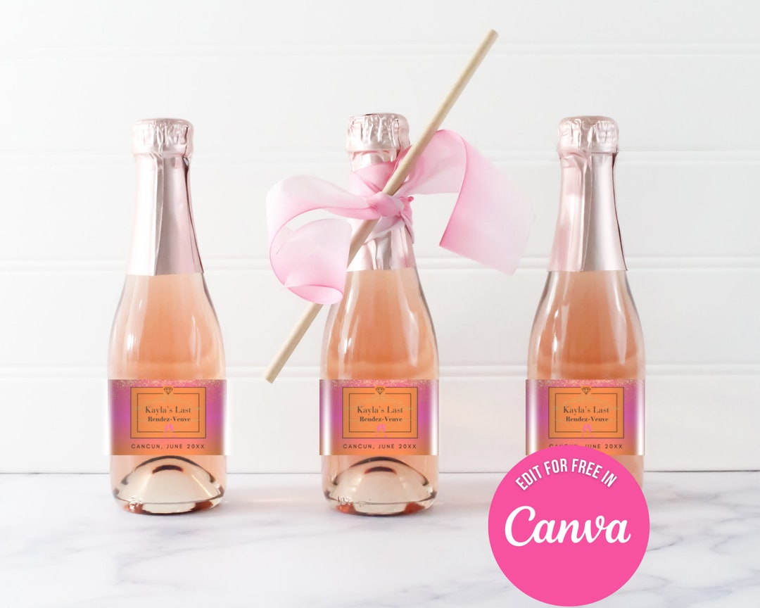 Editable Last Rendez Veuve Bachelorette Hen Party Mini Wine Bottle ...