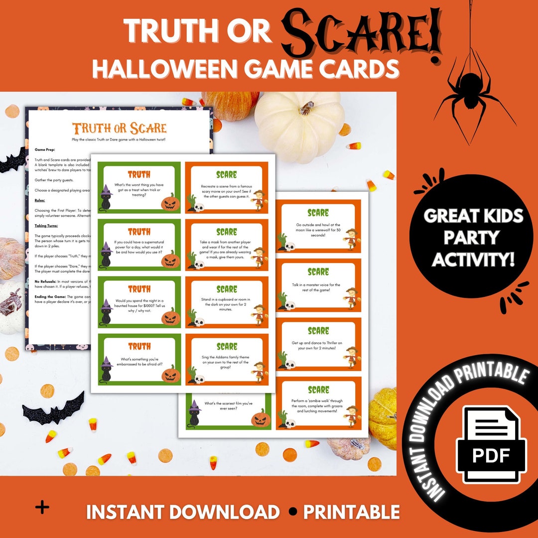 Halloween Truth or Scare Truth or Dare Printable Party Game for Kids ...