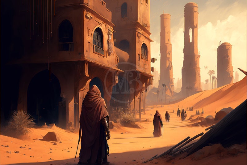 Set of 3 Desert Town With Mysterious Cloaked People in Sandstorm ...