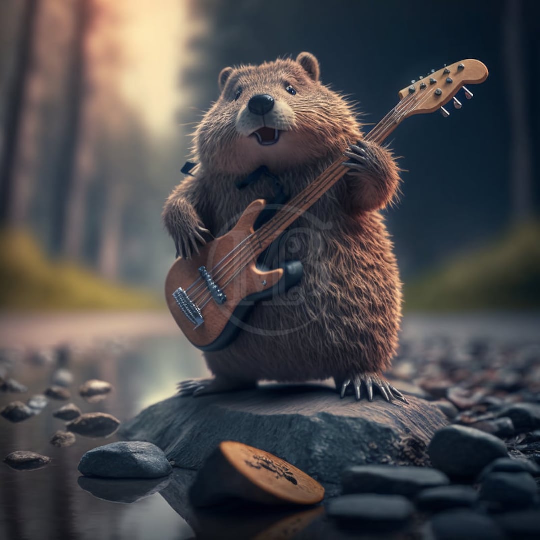 Set of 2 Epic Rocker Beaver With Guitar, Printable Wall Art, Digital ...