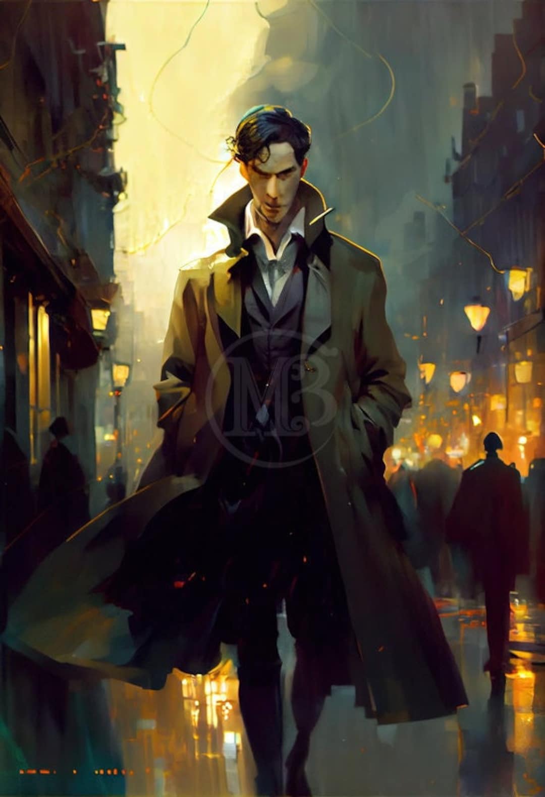 Sherlock Holmes in London Print, AI Generated Wall Art, Portrait ...