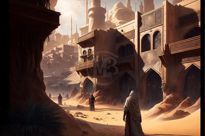 Set of 3 Desert Town With Mysterious Cloaked People in Sandstorm ...