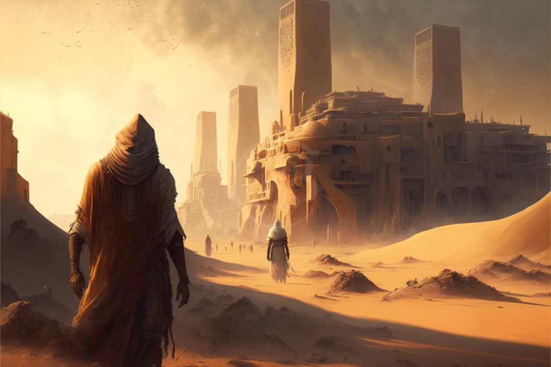 Set of 3 Desert Town With Mysterious Cloaked People in Sandstorm ...