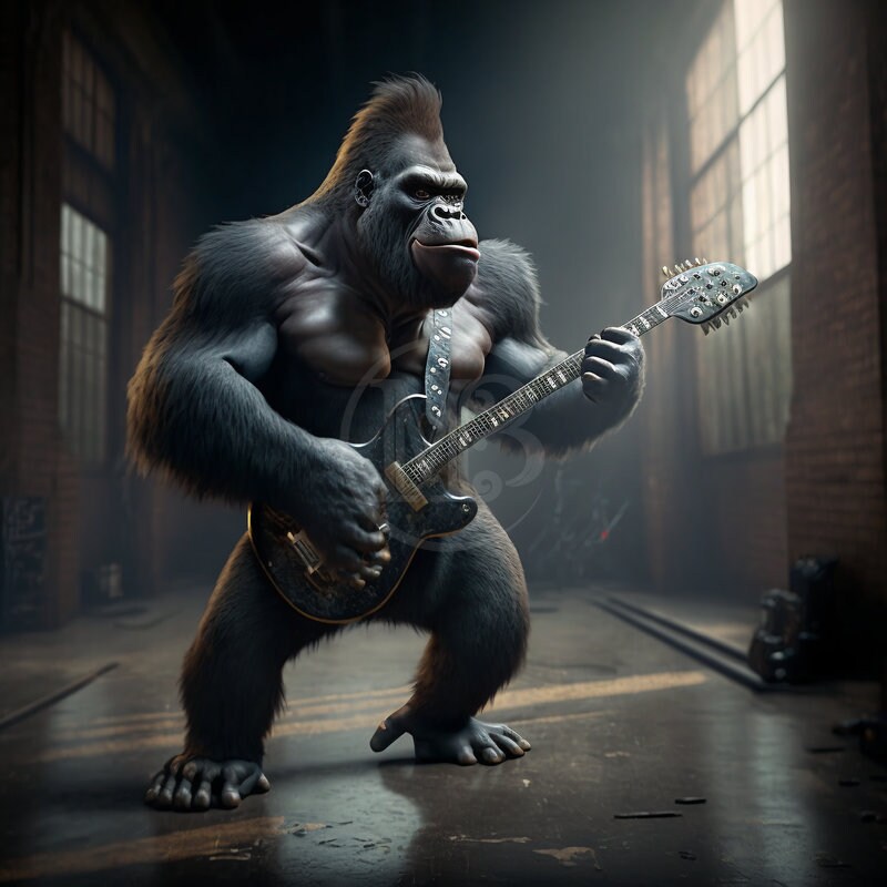 Epic Rocker Gorilla With Guitar, Printable Wall Art, Digital Download ...