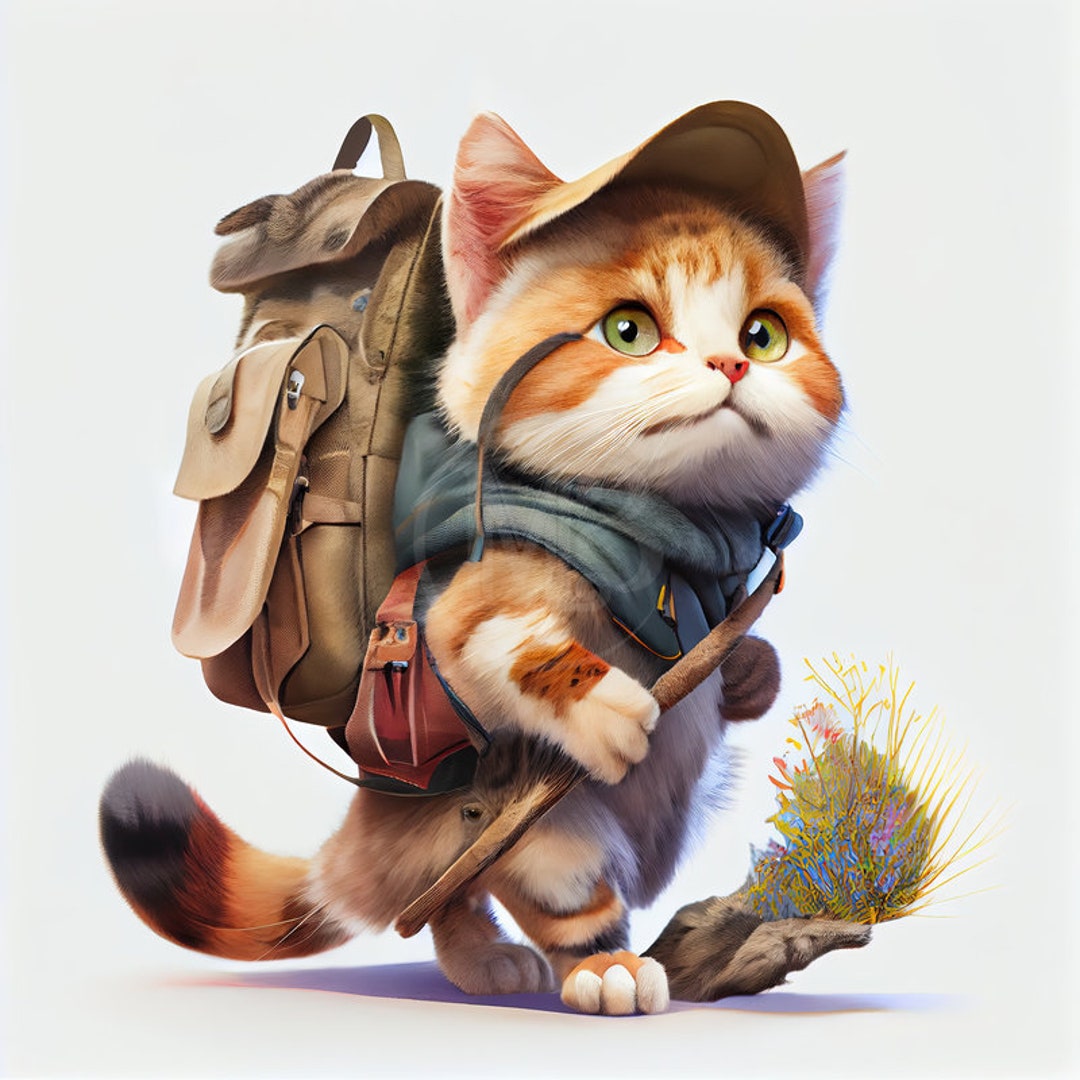 A Cute Cat Going Hiking Printable, AI Generated Wall Art, Kids ...