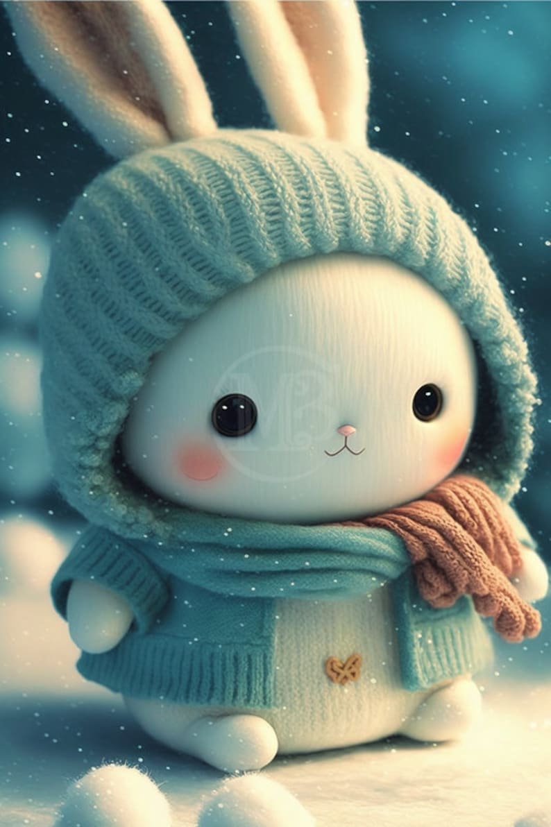 Set of 4 Super Cute Baby Fluffy White Fairy Rabbit Printable - Etsy