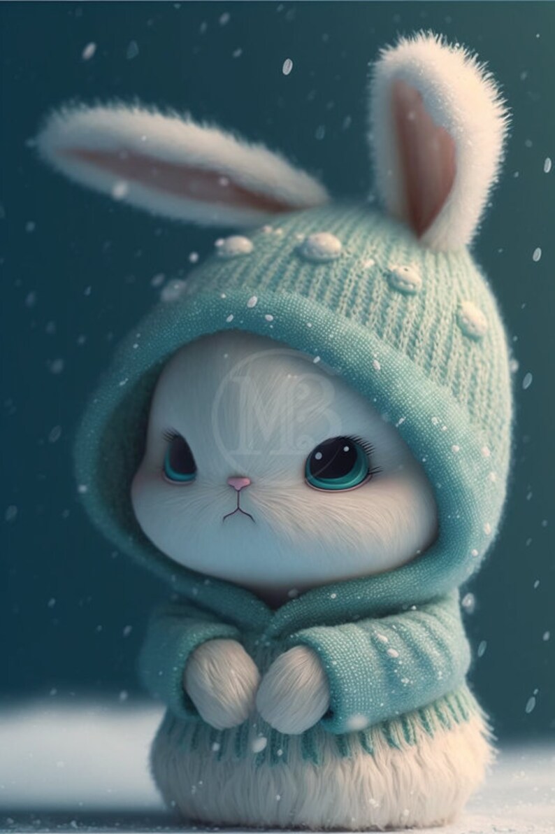 Set of 4 Super Cute Baby Fluffy White Fairy Rabbit Printable - Etsy