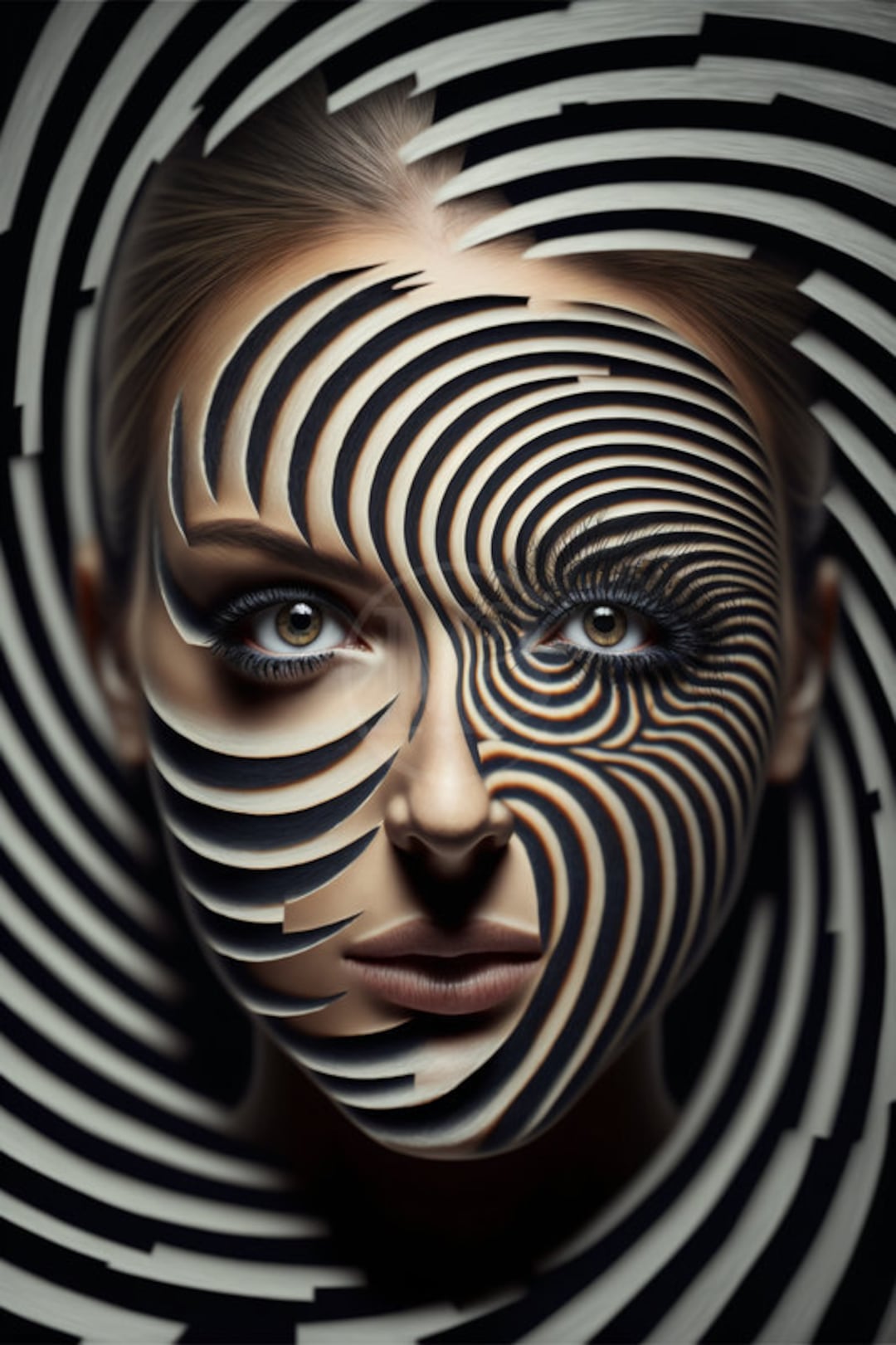 Set of 3 Woman With Optical Illusion Makeup of Face, Printable Wall Art ...