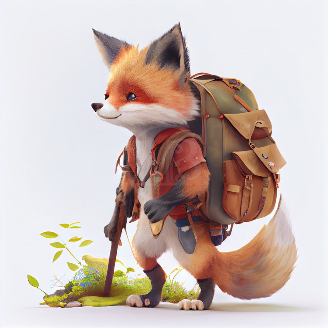 A Cute Fox Going Hiking Printable, AI Generated Wall Art, Kids ...