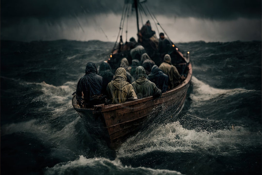 Set of 5 Disciples Fishing Biblical Wooden Boat During a Storm ...