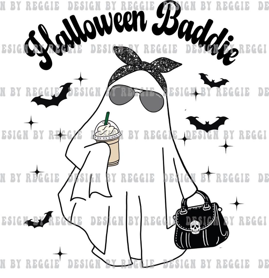 Boojee Halloween Baddie Ghost Glitter Headband Iced Coffee PNG ...