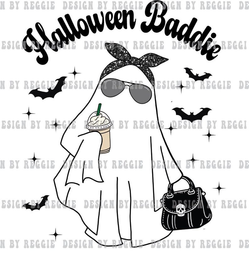 Boojee Halloween Baddie Ghost Glitter Headband Iced Coffee PNG ...