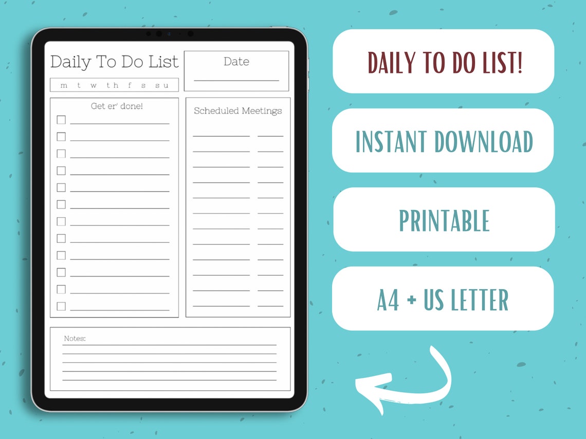 Simple Daily to Do List (black and White) | Printable | iPad - Etsy