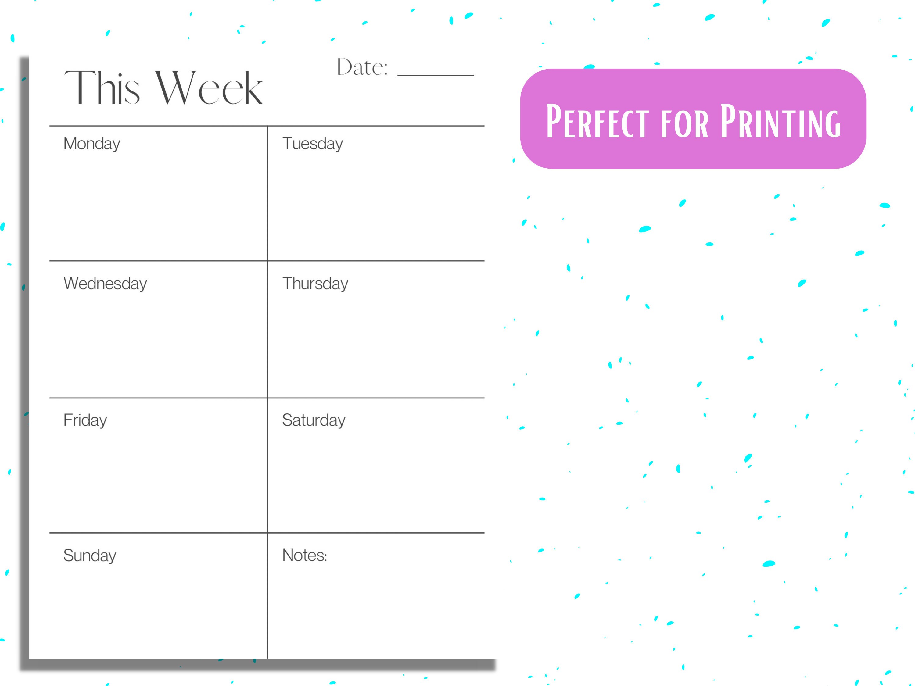 Single Page Weekly Planner Sheet (black and White) - Etsy