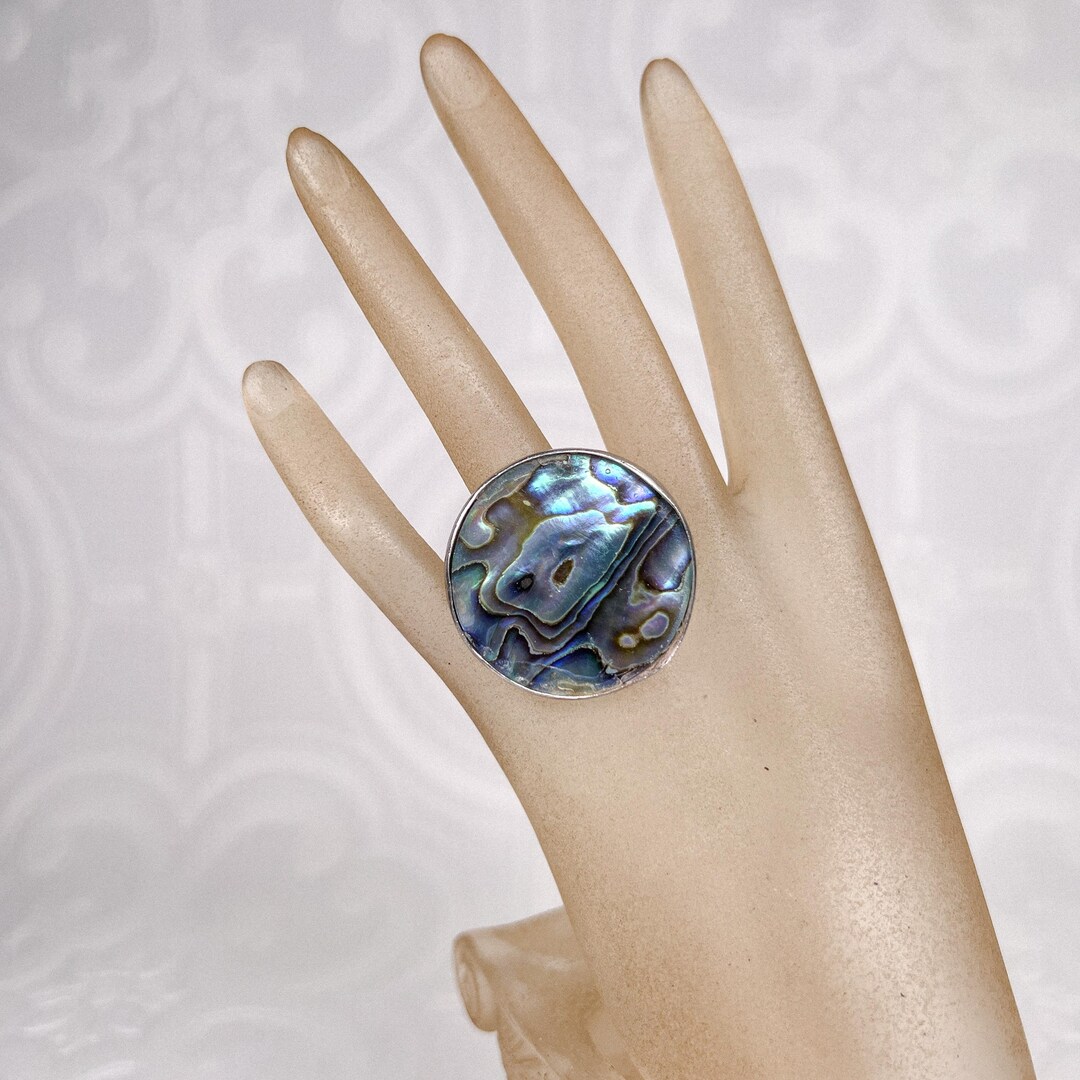 Vintage Large Abalone Shell Disc Sterling Silver Ring - Sajen - Size 7 ...