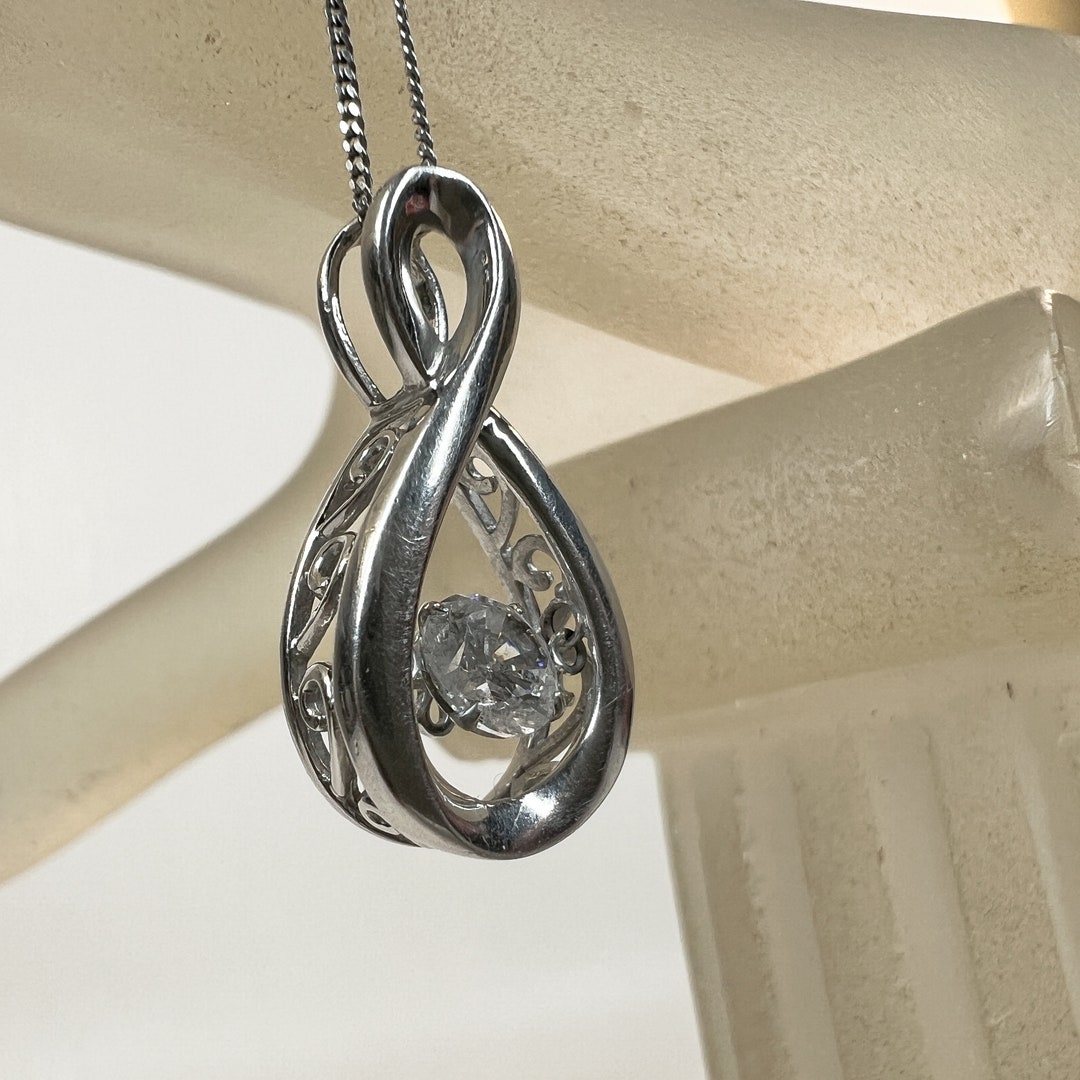 Vintage Dainty Figure 8 Teardrop Suspended Spinning Large CZ Simulated ...