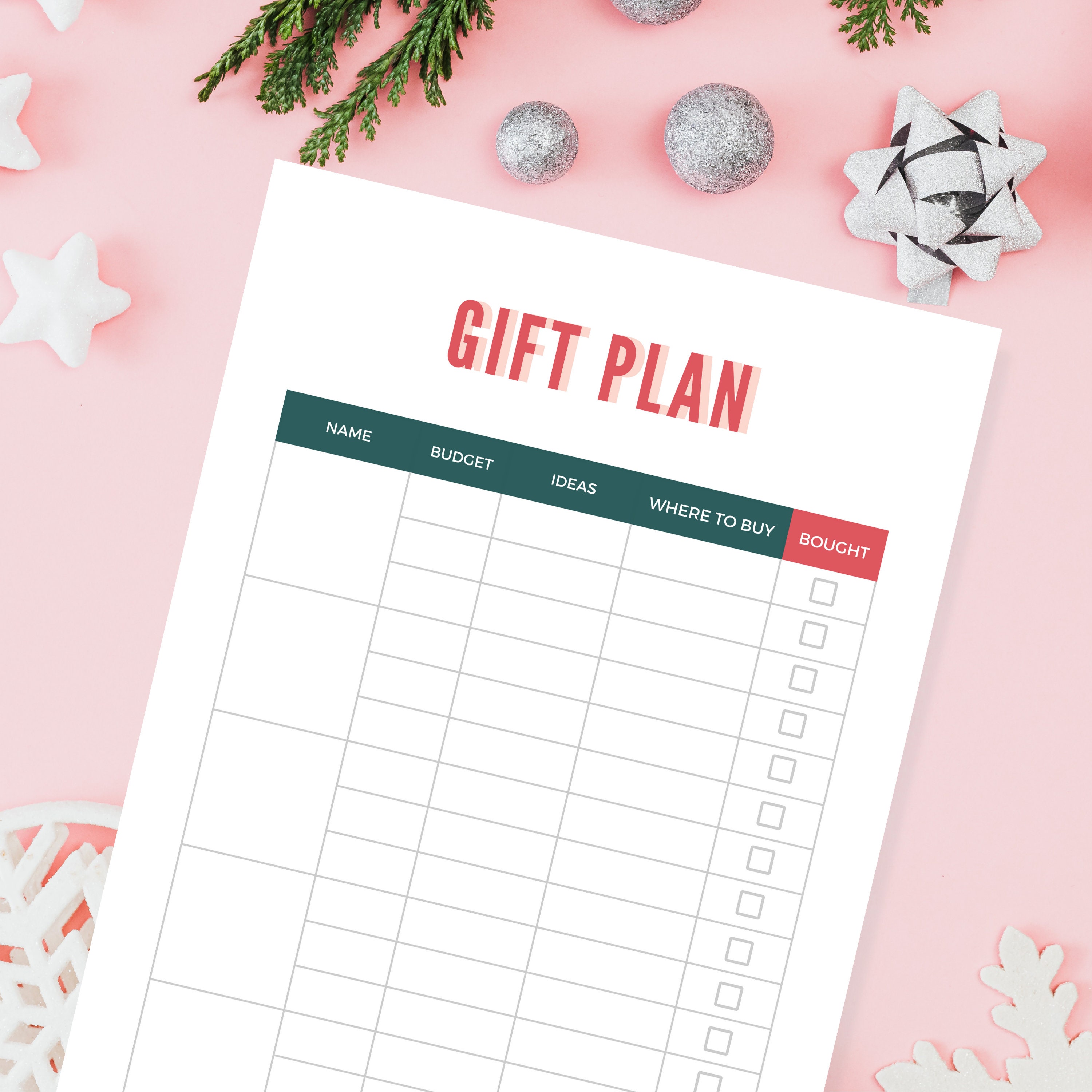 Printable Christmas Gift List Planner // Digital Instant Download Gift ...