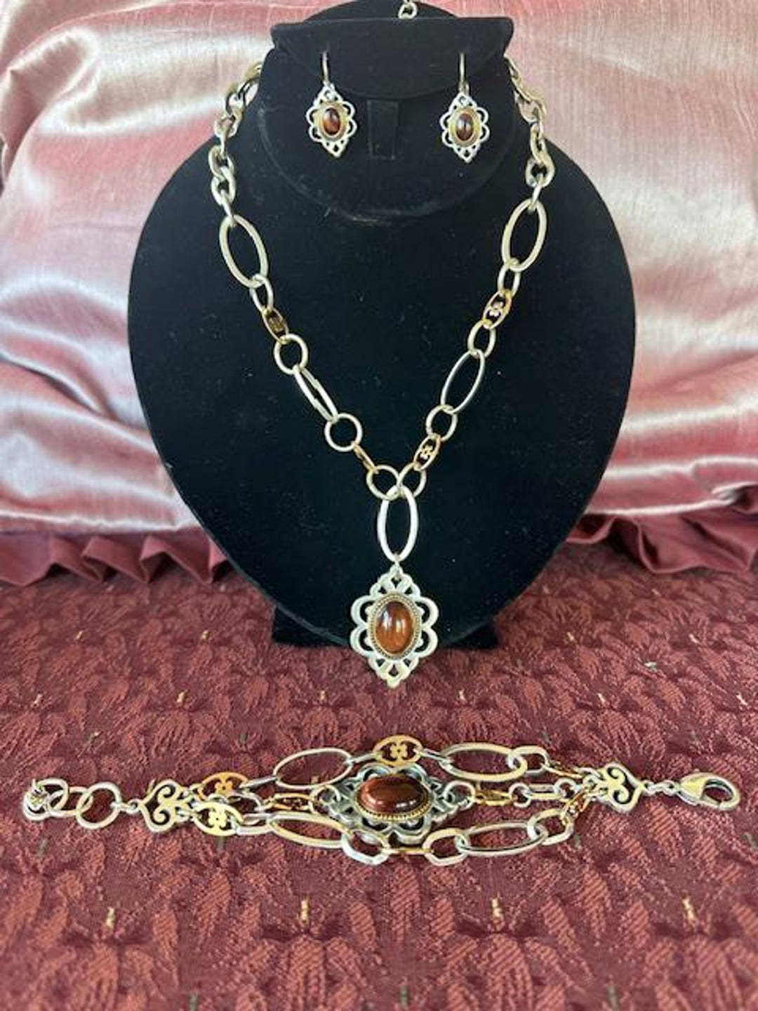 Brighton Set Retired GENEVA STONE, Gold, Silver Chain Pendant Necklace (16-18"), Matching 3 ...