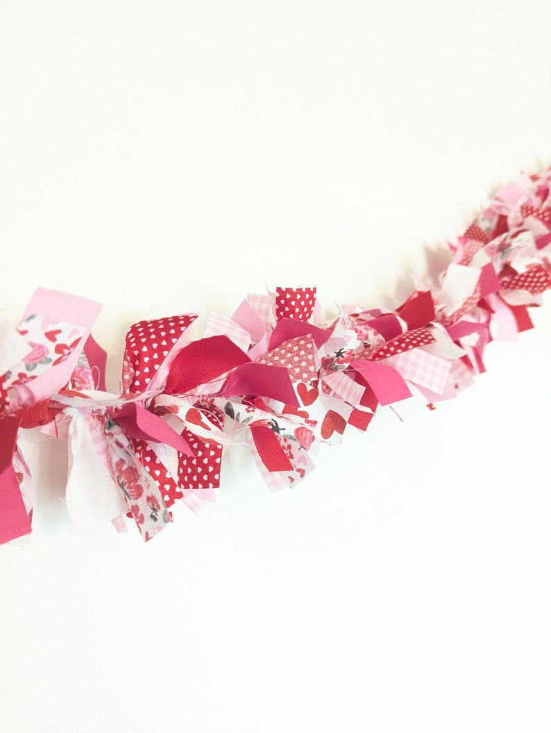 Rustic Hand Tied Rag Style Valentines Themed Garland Pink Red White ...