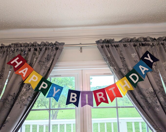 Felt Happy Birthday Banner, Bunting, Garland, Reusable, Rainbow ...