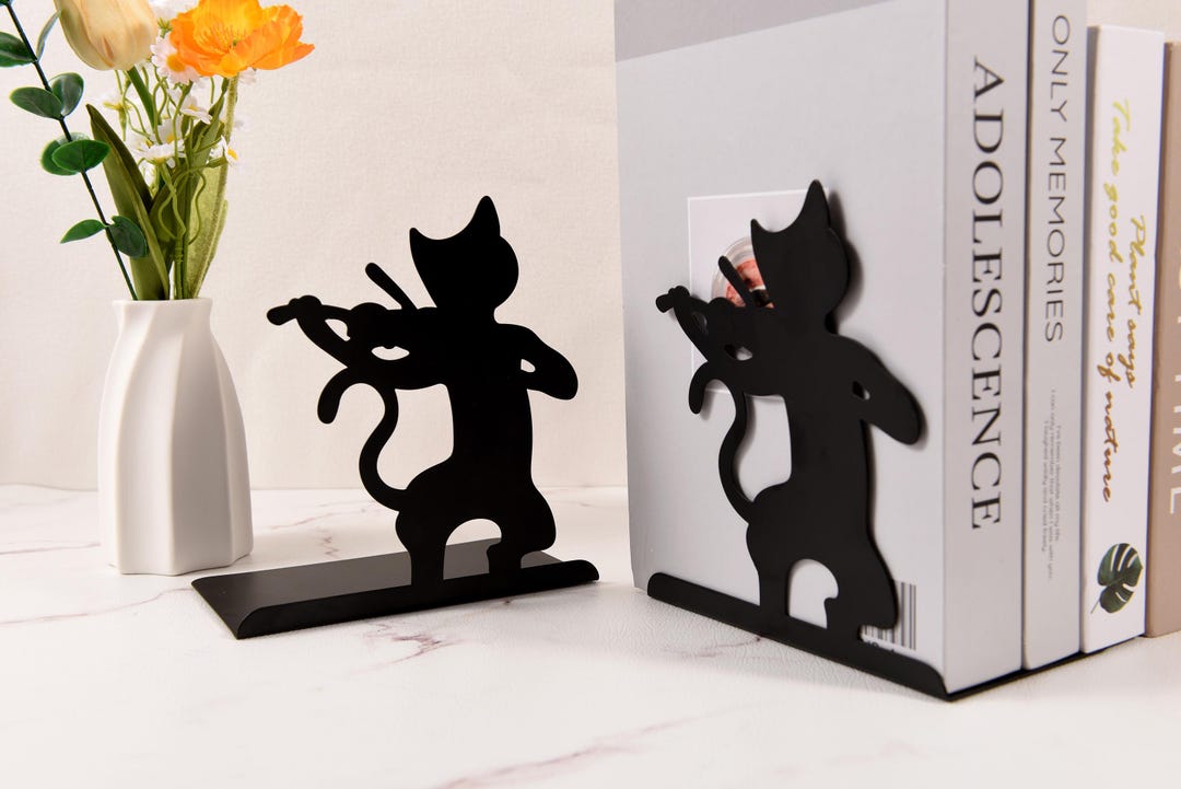 Peeking Cat Bookends, Cute Cartoon Metal Bookends, Fun Bookshelf ...