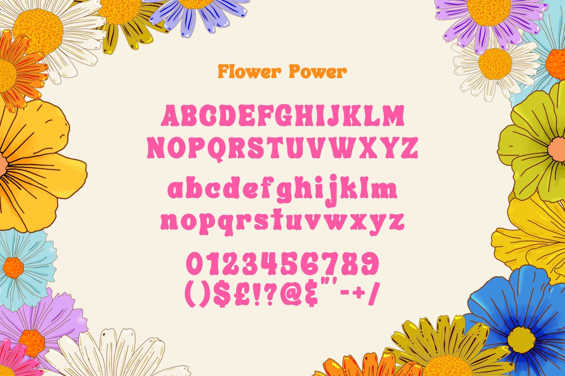 Flower Power Font, Groovy Font, Retro Font, Vintage Font, SVG Font,png ...